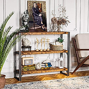 IRONCK Bookshelf Industrial 3 Shelf Bookcase, Wood Storage Shelf with Metal Frame for Living Room, Vintage Brown