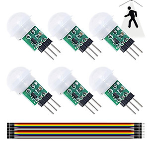 ALAMSCN 6PCS AM312 Mini IR Human Sensor Module HC-SR312 Pyroelectric PIR Infrared Motion Automatic Detector for Arduino + Dupont Wire