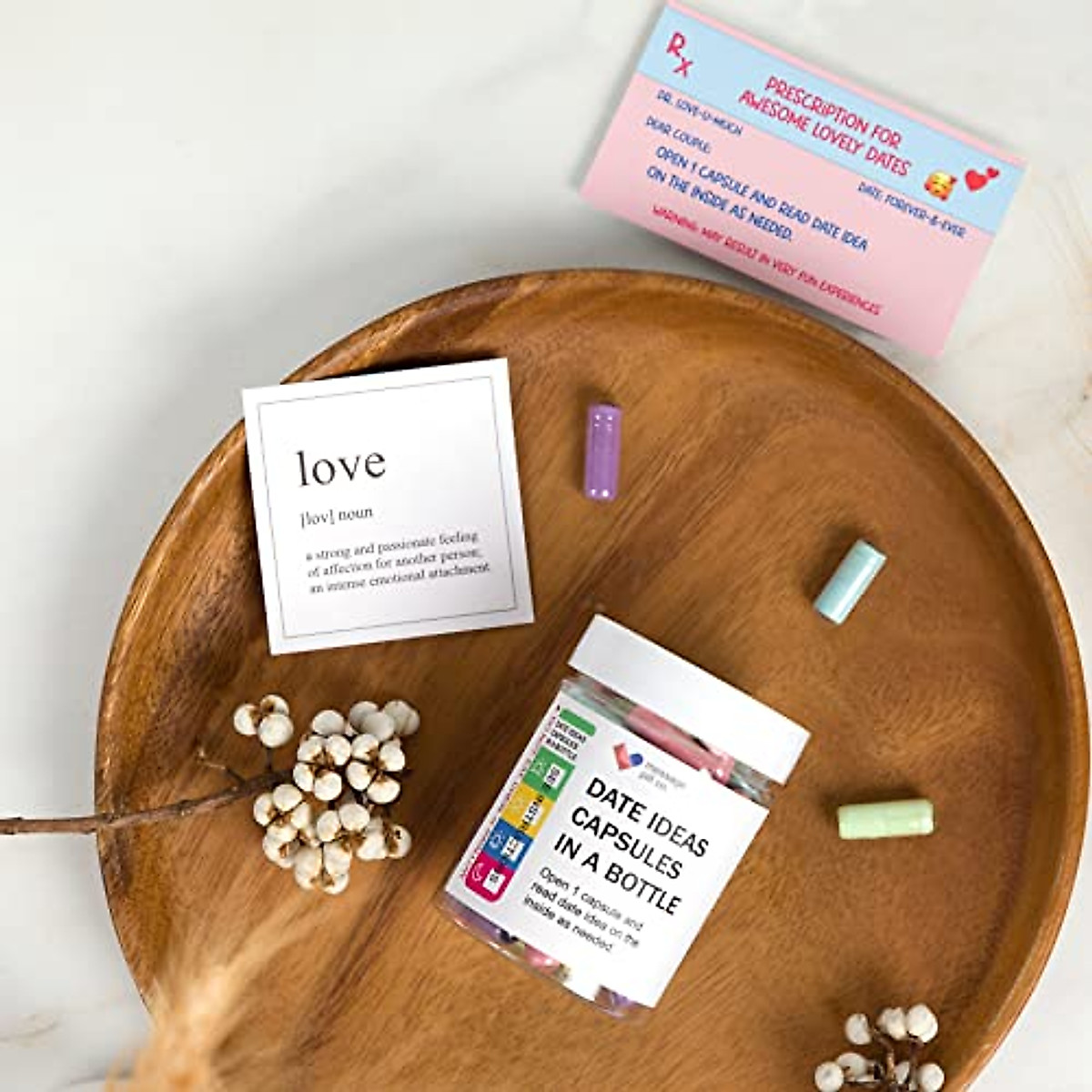 MESSAGE PILL CO. Date Ideas Capsules in a Bottle (50pcs) - Bridal Shower Gift and Registry Wedding Gifts. Anniversary, Dating, Newlyweds or Long Time Married Couples Gifts