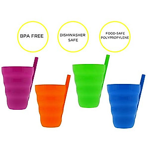 Arrow Sip-A-Cup with Built In Straw For Kids Includes Purple, Blue, Green, Orange (8 Pack)