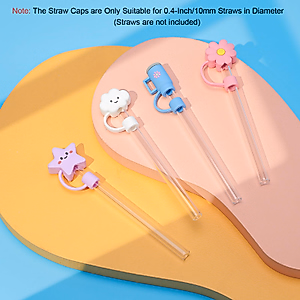 Straw Cover Cap for Stanley Cup - 4Pcs Cute Silicone 10mm Straw Toppers Compatible with Stanley 30&40 oz Tumblers