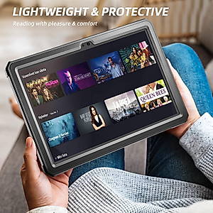 Amazon Fire HD 10 & Fire HD 10 Kids Pro Tablet Case (Only 13th Gen, 2023 Release), DJ&RPPQ Full Body Rugged Hands-Free Viewing Stand Back Cover with Screen Protector, Also for 10in Sony Nokia - Black