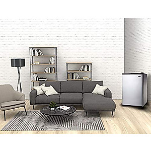 RCA RFR322 Mini Refrigerator, Compact Freezer Compartment, Adjustable Thermostat Control, Reversible Door, Ideal Fridge for Dorm, Office, Apartment, Platinum Stainless, 3.2 Cubic Feet