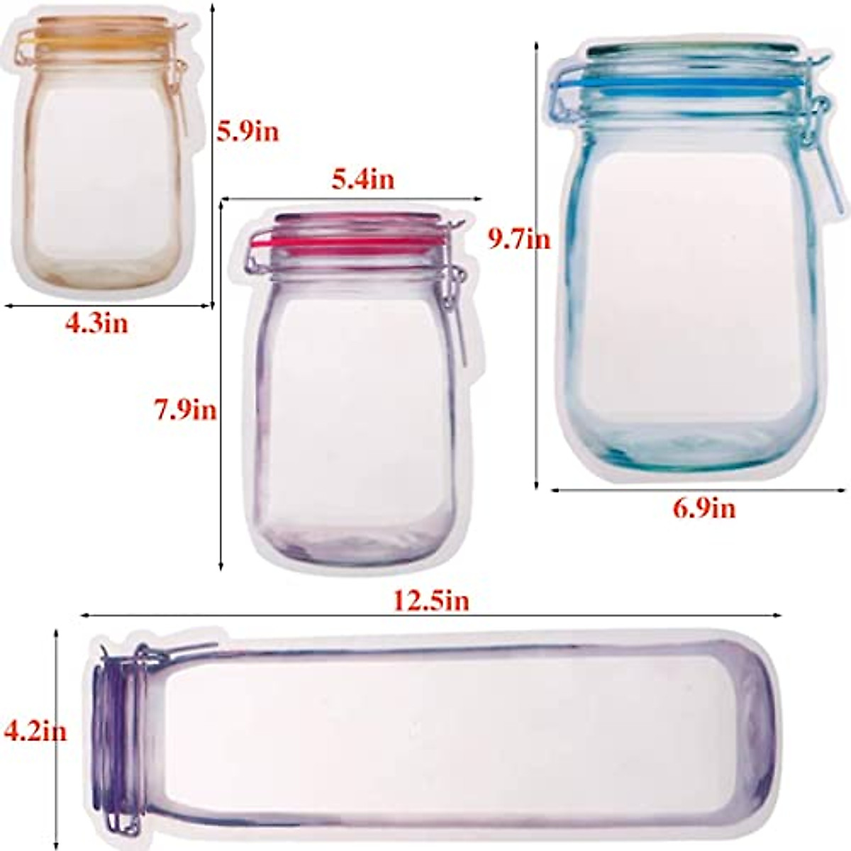 40Pcs Reusable Mason Jar Ziplock Bags, Airtight Seal Food Storage Ziplock Bags for Kitchen Camping Picnic Organizer(40Pcs)