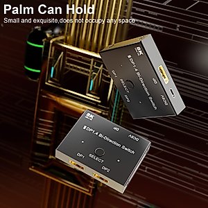 DisplayPort Switch 8K Bidirectional Splitter 2 in 1 Out/1 in 2 Out DP 1.4 Switcher Supports 8K@30Hz, 4K@120Hz, 4K@60Hz for 2 Computers 1 Monitor ConnBull®