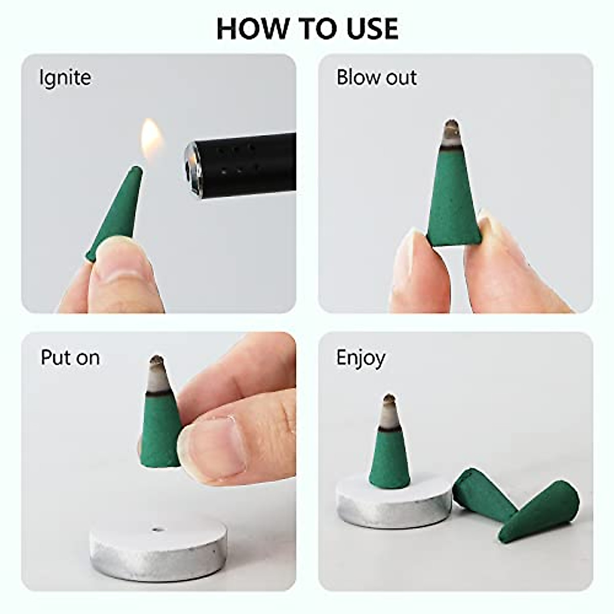 Incense Cones, Assorted Scented Incense Cones with Holder, Incense Gift Set for Mothers Day, Rose, Sage, Lavender, Violet, Cinnamon, Eucalyptus, Sandalwood, Rain Forest, 120 Cones Total