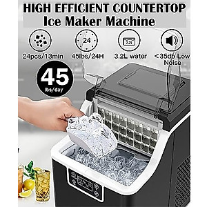 Kndko Ice Maker 45Lbs,2-Way Add Water,Self Cleaning Ice Makers Countertop,Home Ice Machine,Ice Size Control,24H Timer,Party Countertop Ice Maker for Home Bar RV,Stainless Steel Ice Maker Machine