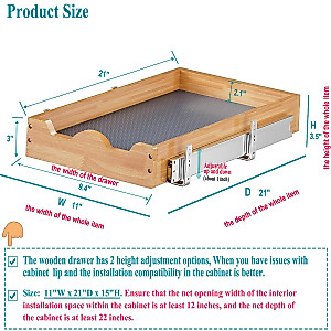 OCG Pull Out Drawers for Cabinets 11" W x 21" D, Slide Out Wood Drawer Shelf, Pull Out Shelves for Base Cabinet Organization in Kitchen, Pantry, Bathroom
