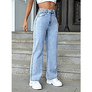 MakeMeChic Women's Straight Leg Jeans Casual High Waisted Denim Pants Light Wash A M
