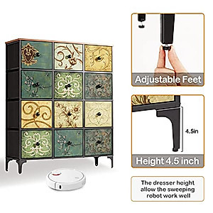 AOPSEN 12 Drawer Dresser, Tall Dressers for Bedroom with Storage Drawer, Wide Chest of Drawers for Bedroom, Wooden Top and Metal Frame, Modern Bedroom Dresser for Clothes Closet Kids Living Room