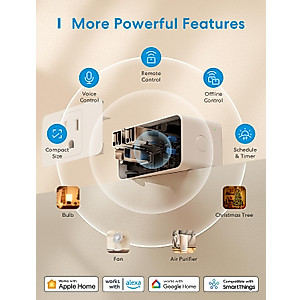 Meross Smart Plug Mini, 15A & Reliable Wi-Fi, Support Apple HomeKit, Siri, Alexa, Echo, Google Assistant and Nest Hub, App Control, Timer, No Hub Needed, 2.4G WiFi Only, 4 Pack