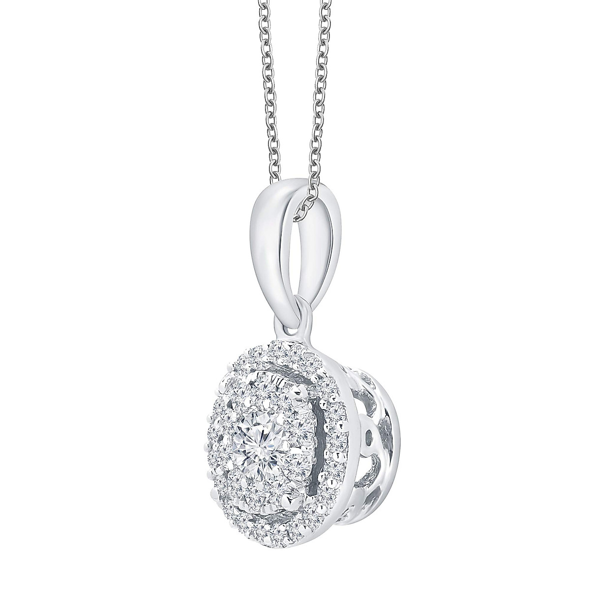 Beyond Brilliance 1/4 Carat, Prong Set 14K White Gold Round Cut Diamond Double Frame Pendant Chain Necklace Jewelry for Women (I-J, I2-I3), Gift Box Included