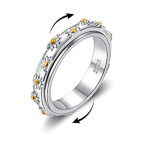 Sunflower Fidget Spinner Ring Anxiety Relief 925 Sterling Silver Spinning Ring Jewelry Gifts for Women Size 7-9 (8)