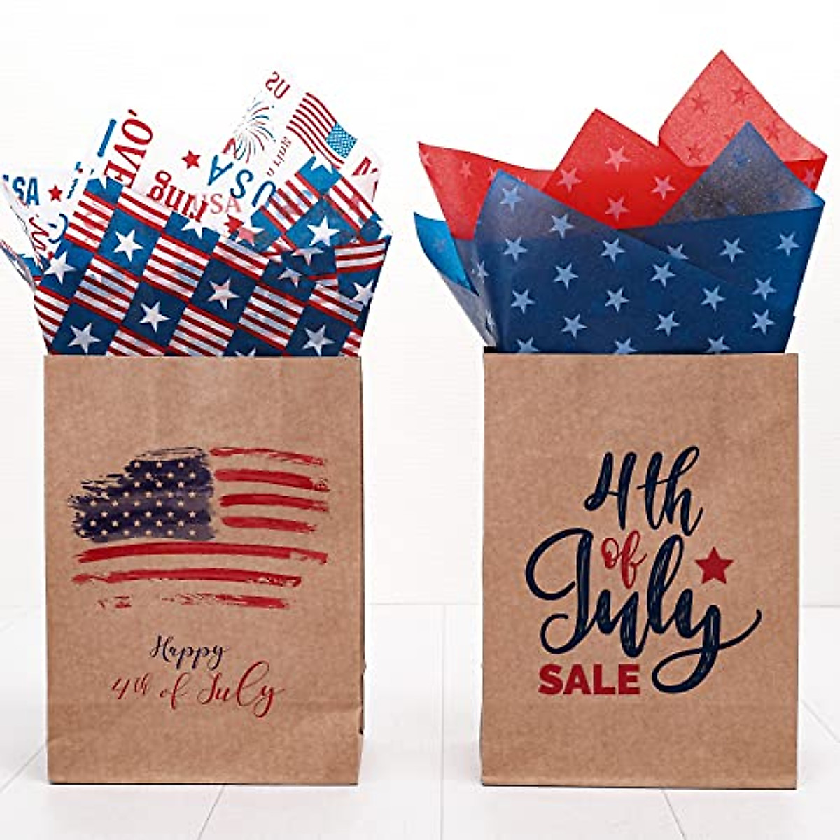 Whaline Patriotic Tissue Paper Folded Flat Blue Red Stars Stripe Tissue Paper 4th of July Wrapping Paper Holiday Art Tissue for Independence Day DIY Gift Packing Party Favor, 14 x 20 Inch, 90 Sheet
