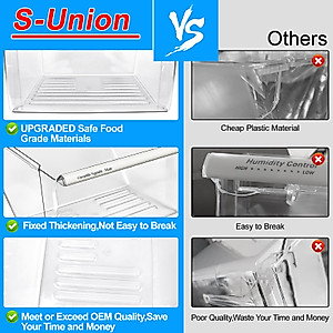 [2 Pack] Upgraded 2188656 Fridge Crisper Drawer (UPPER) & 2188664 Crisper Bin (LOWER) Replacement for Whirlpool Kenmore Refrigerator Drawers with Humidity Control,WP2188656 for Whirlpool Fridge Drawer