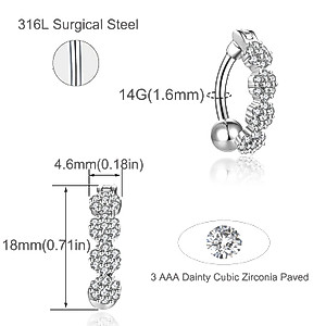 CANDYFANCY 14G Surgical Steel Reverse Belly Button Rings CZ Drop Navel Rings For Women Belly Piercings Jewelry