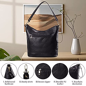 FUKUYIN Tote Handbag Shoulder Bag for Women - PU Soft Leather Hobo Bag Womens Purses - Ladies Large Crossbody Purse (Black)