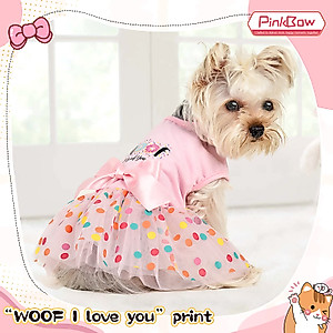 Dog Tulle Dresses Dog Dress for Small Dogs Girl Dog Birthday Dress Bow Holiday Theme Puppy Princess Tutu Pet Party Wedding Costumes Apparel Doggie Outfits Summer Chihuahua Yorkie Clothes,Pink