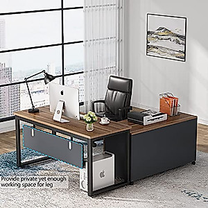 Tribesigns L Shaped Executive Desk, 55-Inch Office Computer Desk with 47 Inch Lateral File Cabinet, Rustic Business Furniture Workstation with Storage Shelves for Home Office