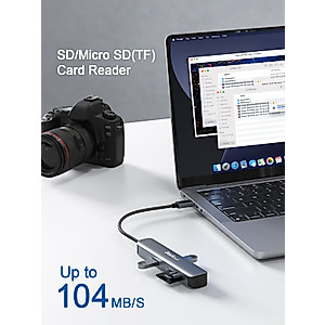 USB C Hub Multiport Adapter, dockteck 5-in-1 USB-C Hub with 4K 30Hz HDMI, SD/TF Card Slots, 2* USB 3.0 5Gbps Data Ports, for MacBook Pro, MacBook Air, iPad Pro, XPS