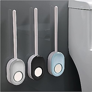 Silicone Toilet Bowl Brush with Extended Handle Toilet Brush Stylish Wall Mount Toilet Cleaner Brush with Vent Holder Set