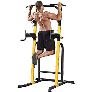 ZENOVA Power Tower Pull Up Bar Station, Pull Up Tower Dip Station for Home Fitness Exercise,Multi-Function Workout Equipment Squat Rack (Yellow)