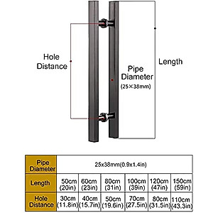 Sliding Barn Door Handle Square Entry Door Handle,Steel Push Pull Door Handle for Shower Glass Sliding/Barn Door/Interior Exterior Door (Black 120Cm)