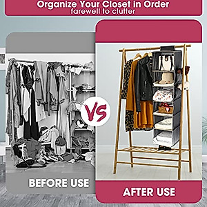 3 Pack Hanging Closet Organizers and Storage, 6 Shelf Hanging Clothing Shelves Collapsible Clothes Closet Organizer Storage Fabric Shelves with Side Pockets