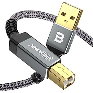 BrexLink USB 2.0 Printer Cable10ft, A-Male to B-Male Printer Cord, Durable Nylon Braided High Speed Scanner Fax Cord Compatible with HP, Canon, Dell, Epson, Lexmark, Xerox, Samsung (Grey)