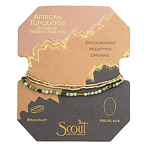 Scout Curated Wears - Women's Delicate Stone Wrap Bracelet & Necklace - African Turquoise/Gold