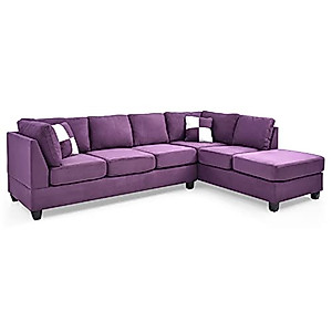HomeStock Elegant Escape L-Shape Sectional Sofa with Button-Tufting, Removable Backs and Pocketed Coil Seating, Track Arm Style, Living Room Sectional Couch -111" D x 78" W x 34" H Purple