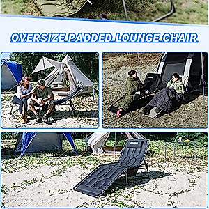KingCamp Padded Oversized Lounge Chair, Folding Outdoor Chaise Lounge Chair with 5-Position Adjustable, Camping Cot for Beach, Patio, Garden, Pool, Sunbathing with Pillow Side Pocket,Support 300 LBS