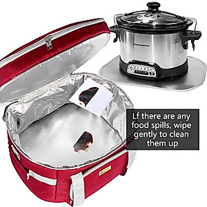 Arineng Double Layer Slow Cooker Bags for 5-8 Quart Crock Pots - Insulated Travel Carrier with Fixators, Base Pad, and Shoulder Strap - Suitable for Small and Large Slow Cookers (rose red)
