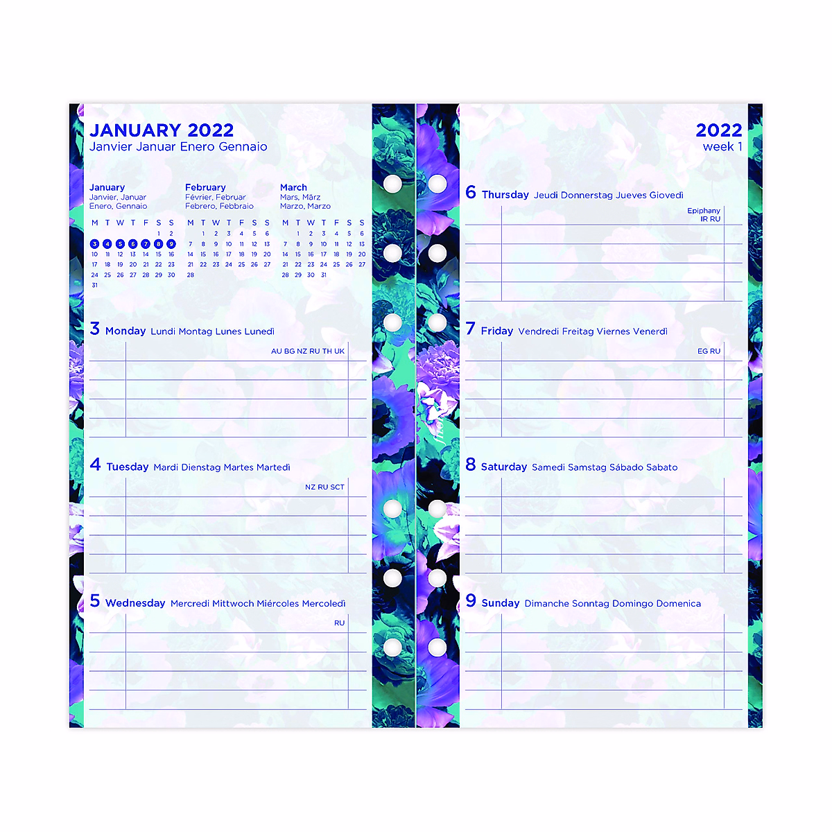 Filofax Personal Illustrated Floral Week on 2 Pages 2022 Diary Pack