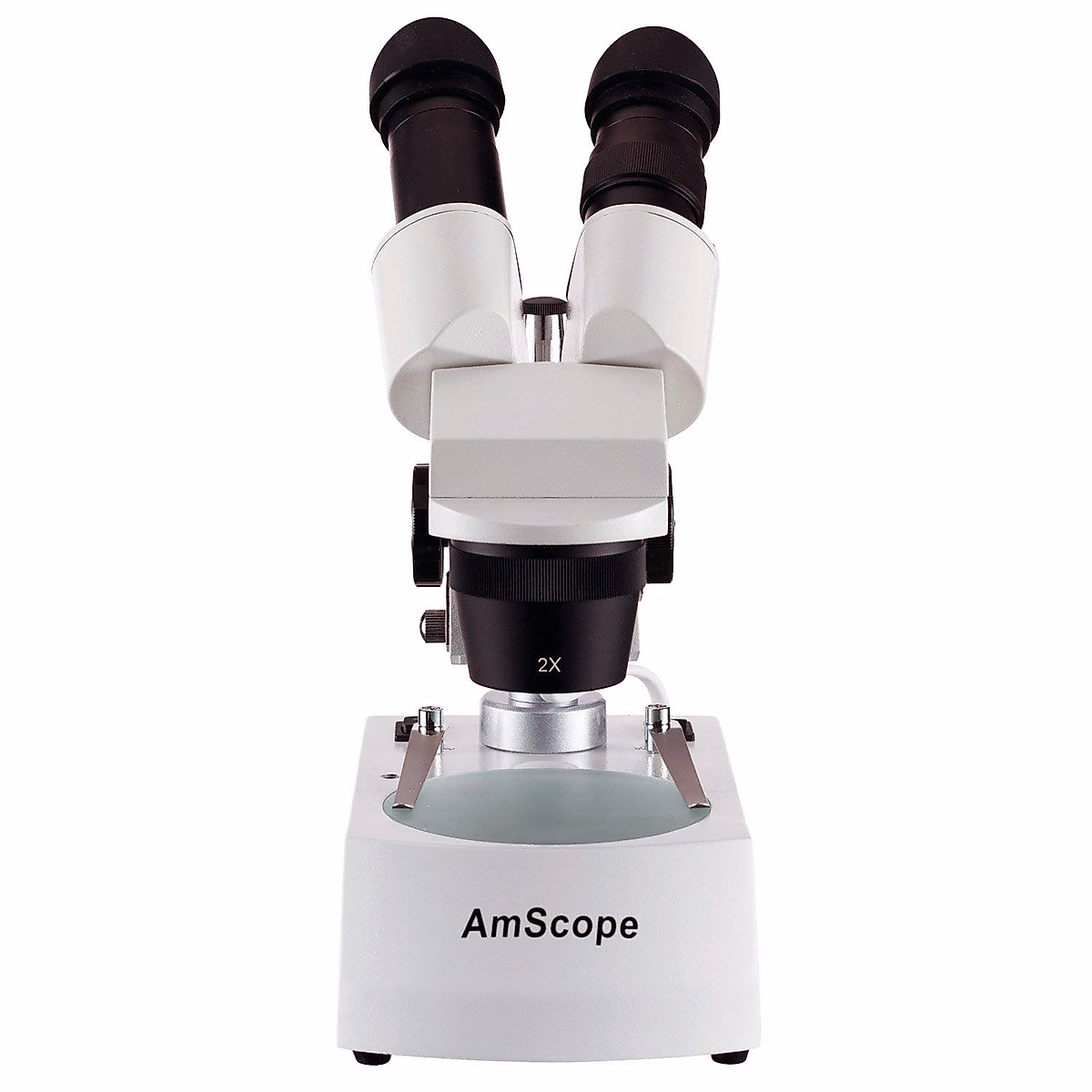 AmScope SE306-P-DK Binocular Stereo Microscope, WF10x Eyepieces, 20X and 40X Magnification, 2X and 4X Objectives, Upper and Lower Halogen Lighting, Reversible Black/White Stage Plate, Pillar Stand, 120V, Includes Darkfield Condenser
