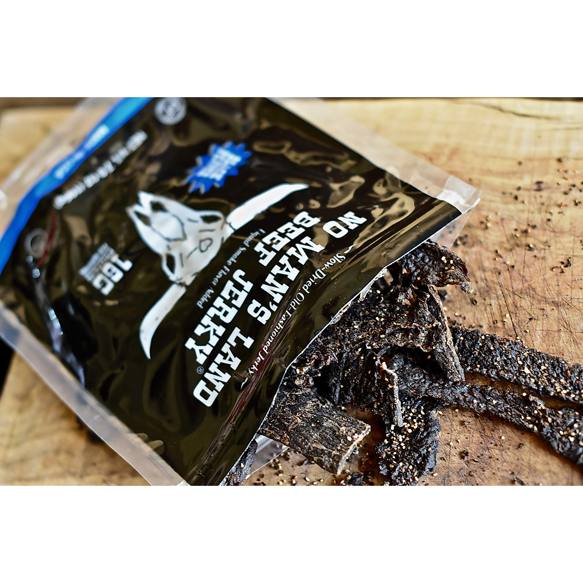 No Man’s Land BLACK PEPPER Beef Jerky High Protein Low Calorie Low Carb Beef Snack 7.0oz Bag