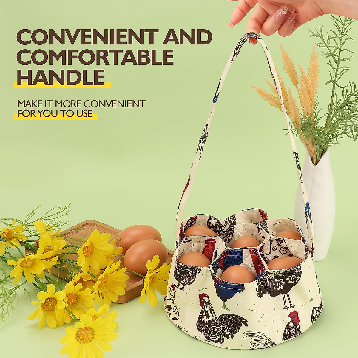 Egg Bags Hossmily Egg Basket Mini Egg Collecting Basket Egg Gathering Basket with 7 Pouches for Farmhouse Chicken Hen Duck Goose Housewife Garden Transporting Storage- 1 Pack