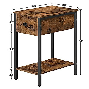 HOOBRO Side Table, 2-Tier Nightstand with Drawer, Narrow End Table for Small Spaces, Stable and Sturdy Construction, Coffee Table with Metal Frame, Rustic Brown and Black BF048BZ01