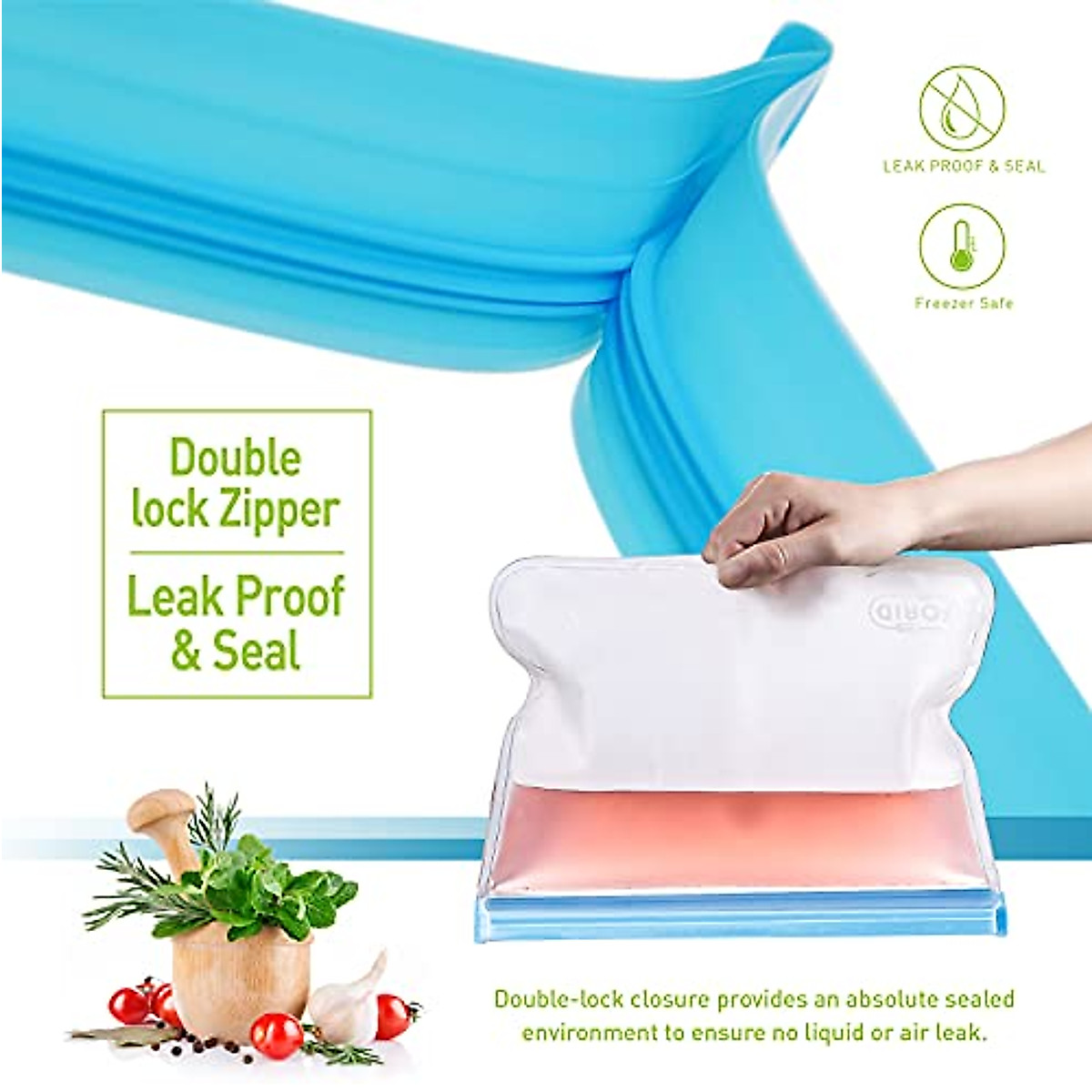 24 Pack Reusable Food Storage Bags - Non Plastic & Silicone Gallon Freezer Bags Sandwich Snack Resealable Lunch Bags Extra Thick Leakproof for Marinate Food & Fruit Cereal Travel Items Home Kitchen