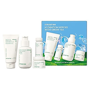 innisfree Hydration Heroes with Green Tea, Routine Kit with Korean Skincare Serum, Cleanser, Toner, and Cream (Packaging May Vary)