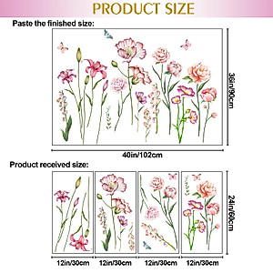 Amaonm Removable Fresh Flower and Flying Butterfly Dragonfly Wall Sticker Blue Pink Lily Poppy Peony Floral Wall Decal DIY Peel and Stick Grass Plants Wall Decor for Girls Baby Bedroom Nursery Living