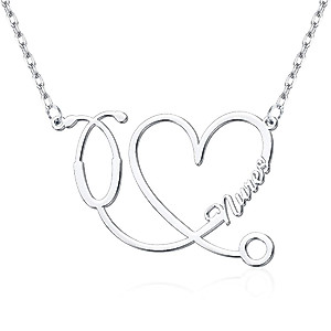 Dreamdecor Stethoscope Name Necklace Personalized, 18K Gold Plated Dainty Custom Doctor Nurse Necklace Graduation Gift Jewelry for Medical Student