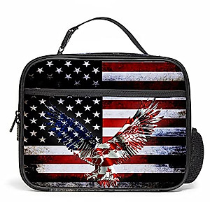 Black Eagle Insulation Lunch Bag with Locking Hand Strap Durable Waterproof Lunch Box High Capacity Lunch Tote Bag with Pockets for Boy Gir Women Men