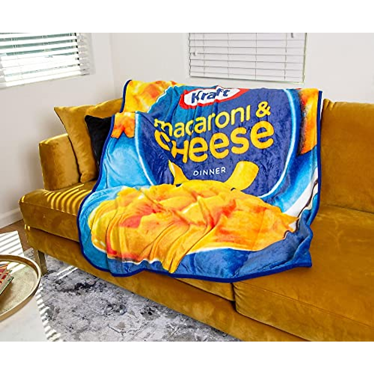Kraft Macaroni and Cheese Plush Fleece Throw Blanket | Soft Polyester Cover For Sofa and Bed, Cozy Home Decor Room Essentials | Cute Gifts and Collectibles | 45 x 60 Inches