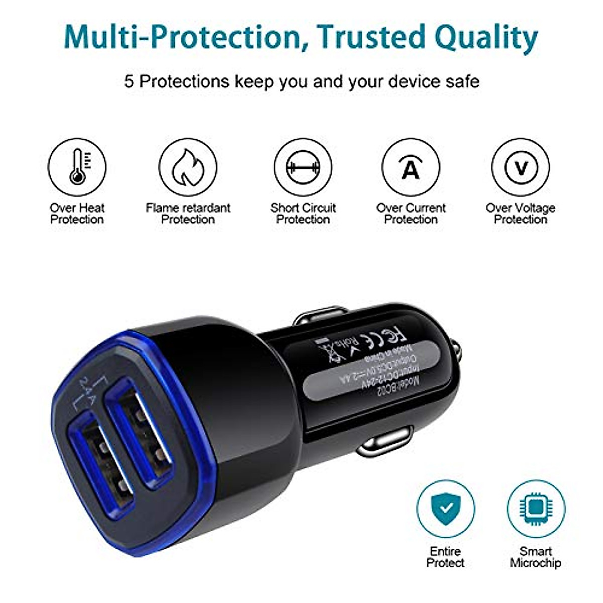 Car Charger Android for Samsung Galaxy J7 Crown/Prime/Pro/Sky Pro/Refine/Neo/Luna/Eclipse,J7 V 2nd/Perx/Star,J6 Plus J5 J4 J3 S7 Edge S6 S5 S4 S3 Note 4/5,6ft Phone Cord Fast Charging Micro USB Cable