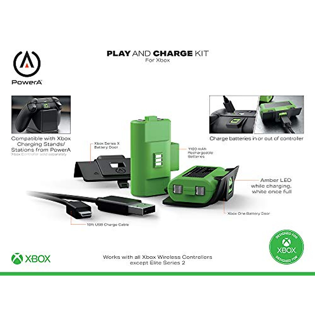 PowerA Play & Charge Kit for Xbox, Wireless Controller Charging, Charge, Rechargeable Battery, Xbox Series X|S, Xbox One - Xbox Series X