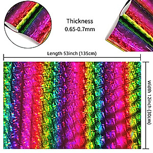 HYANG Holographic Geometry Geometry Iridescence Rainbow PU Faux Leather Sheets 1 Roll 12"X53"(30cmX135cm), Faux Leather Very Suitable for Crafts Making Leather Earrings, Bows, Handbag ，Sewing