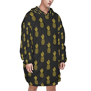 VunKo Summer Gold Pineapple Black Wearable Blanket Hoodie Oversized Sherpa Hooded Sweatshirt Blanket for Women Men