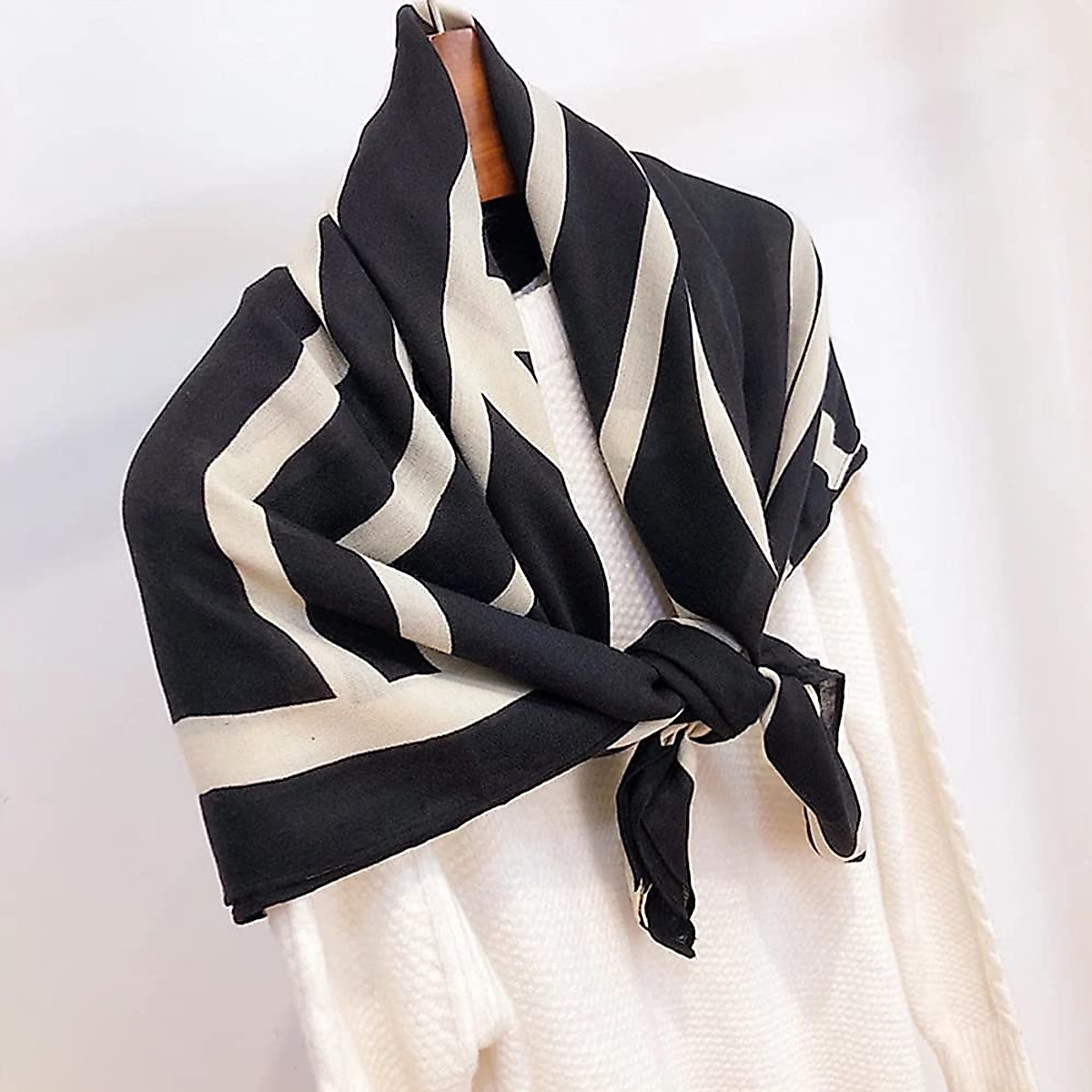 FINIZO Women's Scarves Lady Light Soft Fashion Solid Scarf Wrap Shawl for All Season (Black White)