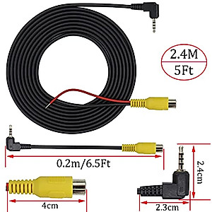 HCFeng 2.5mm to RCA Cable 2.5mm AV-in Male（4-Pole） to RCA Female Cable with Trigger,2.5mm Stereo to RCA Video Adapter for GPS Tablet Car Camcorder Reverse Backup Rear View Camera(2.4M+20cm)